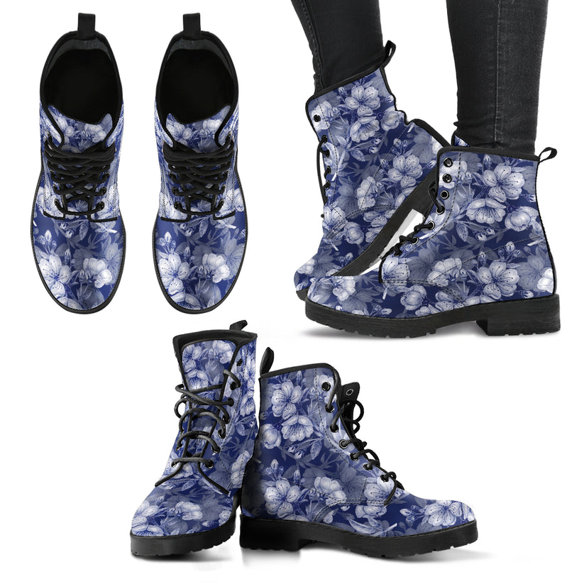 Handcrafted Blue Cherry Blossom Boots | Sole Design Studio